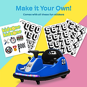 Kidzone 12V 2 Driving Mode (Steering Wheel/Joystick) Ride On Bumper Car for Kids & Toddlers 1.5-6 Year Old DIY Sticker Baby Bumping Toy Gifts W/Remote Control LED Lights, 360 Degree Spin