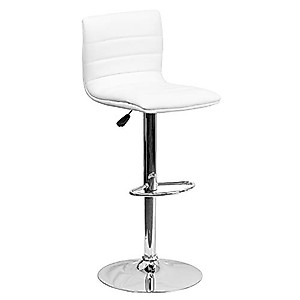 Flash Furniture Vincent Modern White Vinyl Adjustable Bar Stool with Back, Swivel Stool with Chrome-Pedestal Base and Footrest