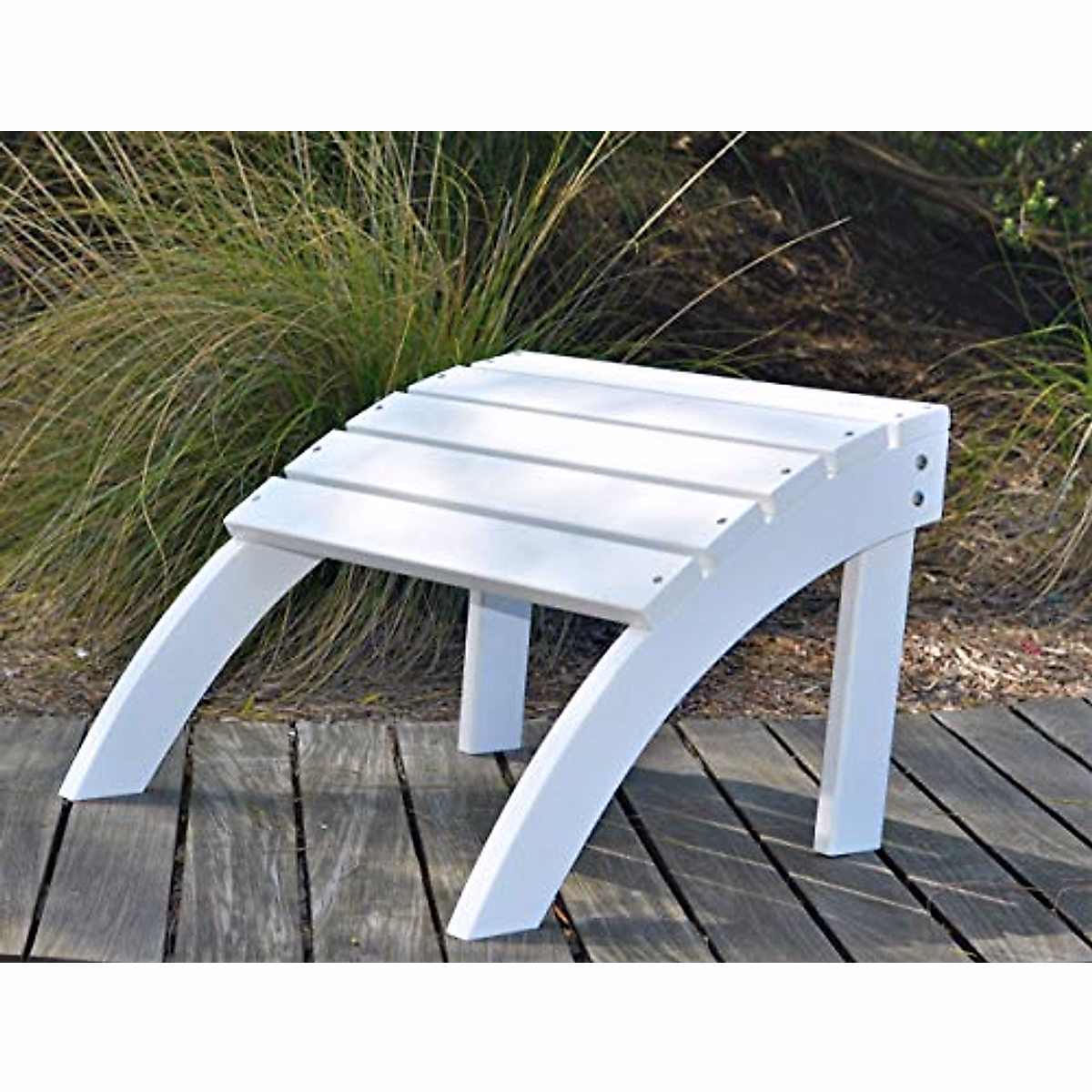 PolyTEAK Outdoor Ottoman, Real Wood Look, All-Weather Outdoor Patio Foot Stool, Outdoor Firepit Foot Rest for Adirondack Chairs (White)