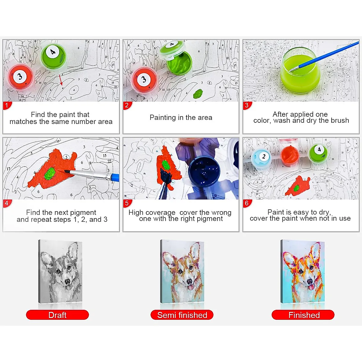 TISHIRON Paint by Numbers for Adults, Dog Portrait Oil Painting, Paint by Numbers for Beginners, Corgi Paint by Numbers Kit, DIY Oil Painting Holiday Gifts, Children's Crafts, 16x20 inch