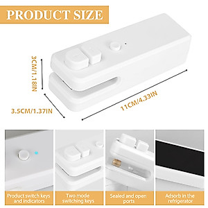 Mini Bag Sealer, Upgrade 2 in 1 USB Rechargeable Food Bag Sealer, 2 in 1 Bag Sealer and Cutter, Magnetic USB Rechargeable Mini Sealing Machine, Heat Seal Tool for Plastic Bags Snack Bags (white)