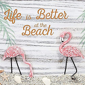 Juvale Flamingo and Life is Better at The Beach Hanging Wall Decoration (14 x 9 Inches)
