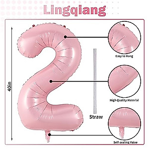 40 Inch Balloon Number 2 Pastel Pink, Large Foil Light Pink Number Balloons Set 0-9 for Girls Women, Digital 2 Helium Balloons for Girls 2nd Birthday Graduation Princess Party Decorations