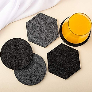 Urbanstrive Eco-Friendly 100% Biodegradable Coasters with Holder, Set of 10, Absorbent Felt Coasters for Drinks Bar Home, 4 Inch (Black Round)
