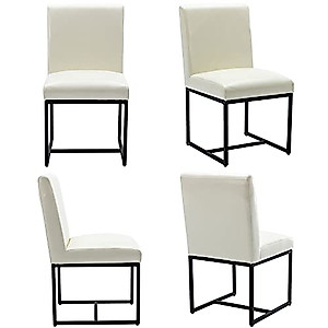 VESCASA Faux Leather Upholstered Dining Chairs with Black Metal Frame, Mid Century Modern Padded Kitchen Chair with Adjustable Foot Pads for Restaurant, Dining Room, Set of 2, Cream
