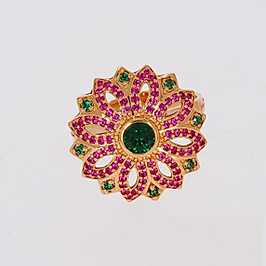 ETHNIQ Carrington Collection Floral Rings adorned with Ruby & Emerald Cubic Zirconia Gift Ideas for Finance Girlfriend Mother Women's Ring size 5.5