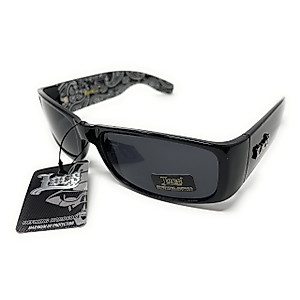 Locs Mens Hardcore Wrap Around Sunglasses with Bandana Print Inside, Black - Black Inside, Medium