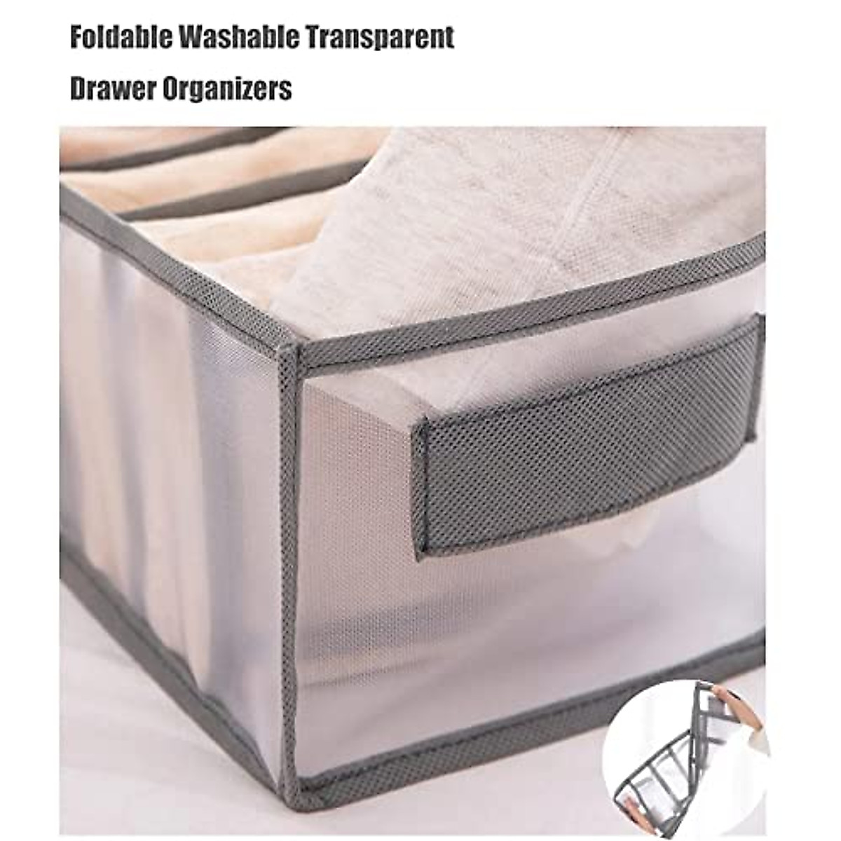 AINIJIA&HOLO 5 Pack Salcouth Organizers,Wardrobe Clothes Organizer, Mesh Foldable Washable Transparent Drawer Organizers for Jeans, Leggings, Underwear, Socks, T-Shirts (Grey)