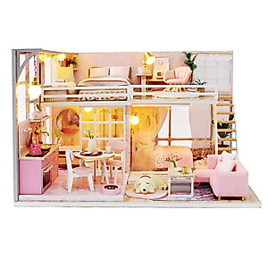 MAGQOO 3D Wooden Dollhouse Miniature DIY House Kit with Furniture,1:24 DIY Dollhouse Kit Dust Proof Included (Girlish Dream)