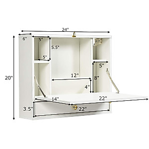 WATERJOY Storage Chests,Wall Foldable Cabinets,Hideaway Storage with Drawer,Small Folding Hanging Storage Cabinets Working Table Computer Desk Dining Desk Vanity Table for Home,Office White