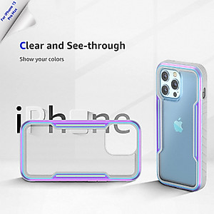 Shockproof Case Compatible with iPhone 13 Pro Max (2021), Soft Silicone Protective Phone Case Clear, Rugged Aluminum Case for Apple iPhone 13 Pro Max Phone 6.7 inch (Iridescent +Gray)