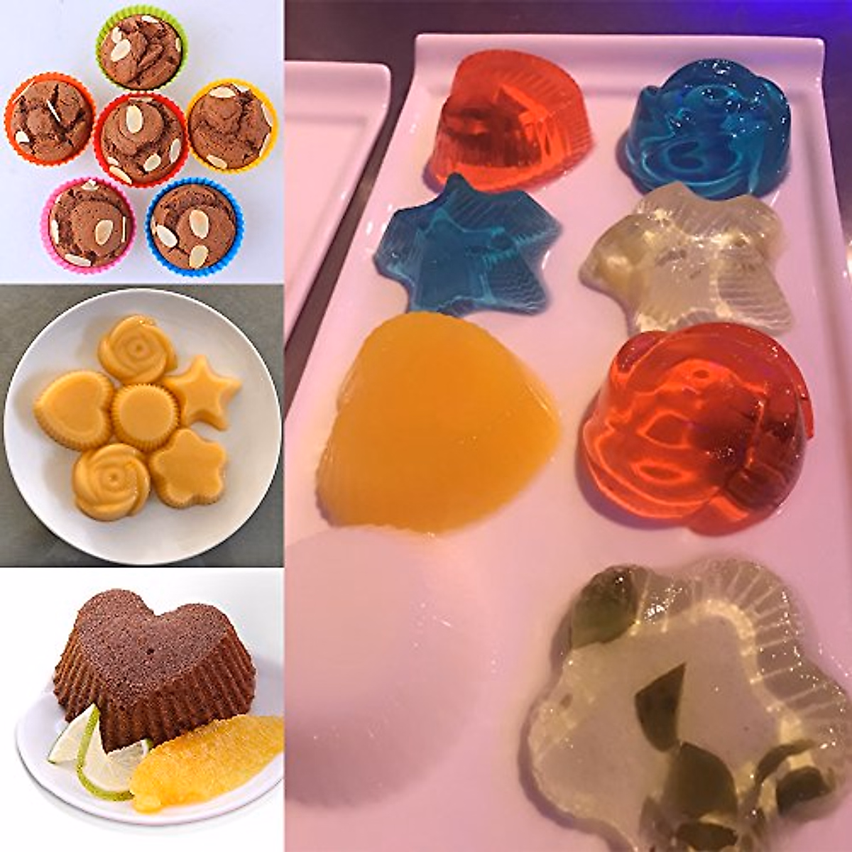 42 pcs Silicone Cupcake Baking Cups, SENHAI Non-Stick Heat Resistant Cake Molds Ice Cube Molds for Making Muffin Chocolate Bread - 6 Shapes