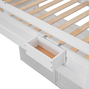 Merax Loft Bed Twin Size with Desk, Super Storage Space with Drawers & Cabinet (Movable Design), White