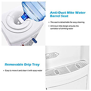 COSTWAY Water Cooler Dispenser for 3-5 Gallon Bottle, Top Loading Hot and Cold Water Dispenser with Storage Cabinet, Child Lock, Water Cooler with Compression Refrigeration Technology, White