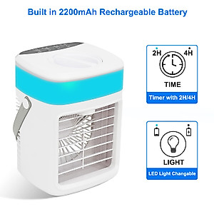 Houselyla Portable Air Conditioner Fan, Cooling Desk Fan Humidifier with 3-speed, Rechargeable Protable Fan 7 Colors and Misting Fast Cooling Desktop Fan for Home, Room, Office