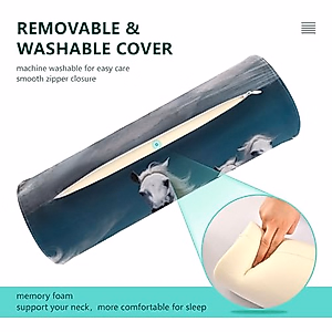 xigua Running Horses Neck Roll Pillow for Neck Relief with Removable Washable Cover - Memory Foam Round Cylinder Bolster, Ergonomically Designed for Head, Neck, Back, and Legs
