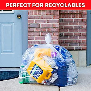 55 Gallon Clear Trash Bags, (50 Bags w/Ties) Large Clear Plastic Recycling Garbage Bags.