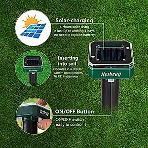 Solar Mole Repellent - 12 Pack Gopher Repellent Solar Powered Animal Powered for Garden Lawn Yard Waterproof Rodent Repellent and Deterrent for Mole, Vole, Gopher