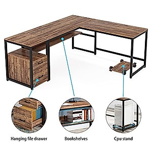 Tribesigns 70 Inch Modern L-Shaped Desk with Bookcase and Cabinet, L Shapes Computer Desk Study Table Super Sturdy Workstation with Drawers for Home Office with Hutch