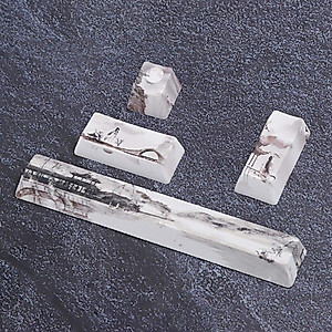 Bewinner1 DIY Keycaps, PTB PC Gaming Mechanical Keyboard Space Keycap ESC Keycap Enter Keycap Numpad Enter Keycap, Universal Computer Keyboards Cap Landscape Painting PTB Grey