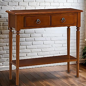 Coastal 30 in. Solid Wood Hall Console Table with Drawer Storage, Pecan Brown – Leick Home, 20027-PC