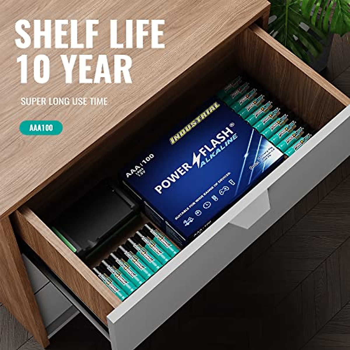 POWER FLASH AAA Batteries, 100 Count Maximum Power Ultra Long-Lasting Alkaline Triple A Battery, Leakproof Design, 10 Years Shelf Life