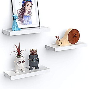 AMADA HOMEFURNISHING Floating Shelves, Invisible Wall Mounted 3 Sets, Modern Faux Wood White Wall Shelves with Matte Finish, Perfect for Bedroom, Bathroom, Living Room and Kitchen Storage