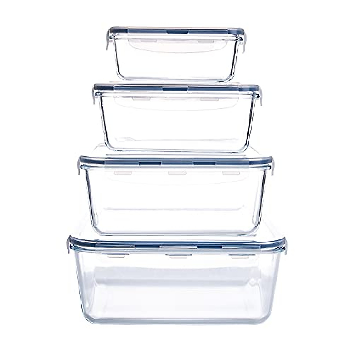 HUSANMP Extra Large Glass Food Storage Containers with Lids, Set-8-Piece Lunch Containers, Ideal for Storing Food, Vegetables, Fruits, Baking Cake & lot of other Tasty Food (Rectangular)