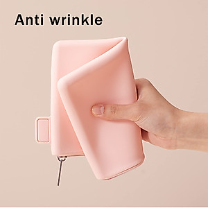 Vorey Silicone Makeup Brush Holder Travel Essentials Portable Zippered Large Capacity Cosmetic Brush Case Makeup Brush Pouch for Women, Pink