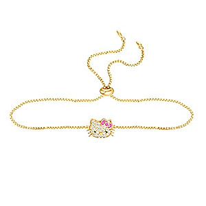 Hello Kitty Bracelet for Women Official License, 18k Gold Flash-Plated and Pave Cubic Zirconia Lariat Bracelet