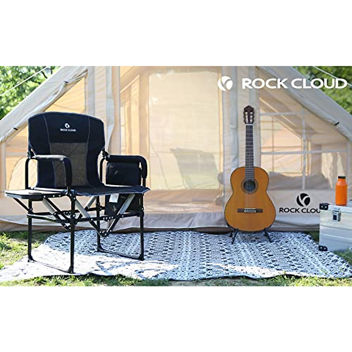 ROCK CLOUD Folding Camping Chair with Storage Pocket and Side Table Compact Portable Camp Chairs Outdoor for Camp Lawn Hiking Fishing Sports Black