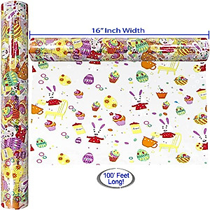 AnapoliZ Easter Eggs Cellophane Wrap Roll | 100’ Ft. Long X 16” In. Wide | 2.3 Mil Thick, Crystal Clear Design | Easter Bunny Cello Wrapping Paper, Treats, Baskets, Gifts |