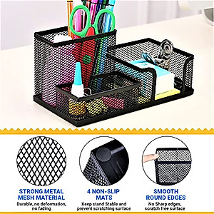 SAWYBISH 2 Pack 3 in 1 Mesh Pen Holder for Desk, 3 Compartments Pencil Holder Desk Organizer Caddy with Sticky Notes Holder Easy Storage Suitable for Home, Office and School
