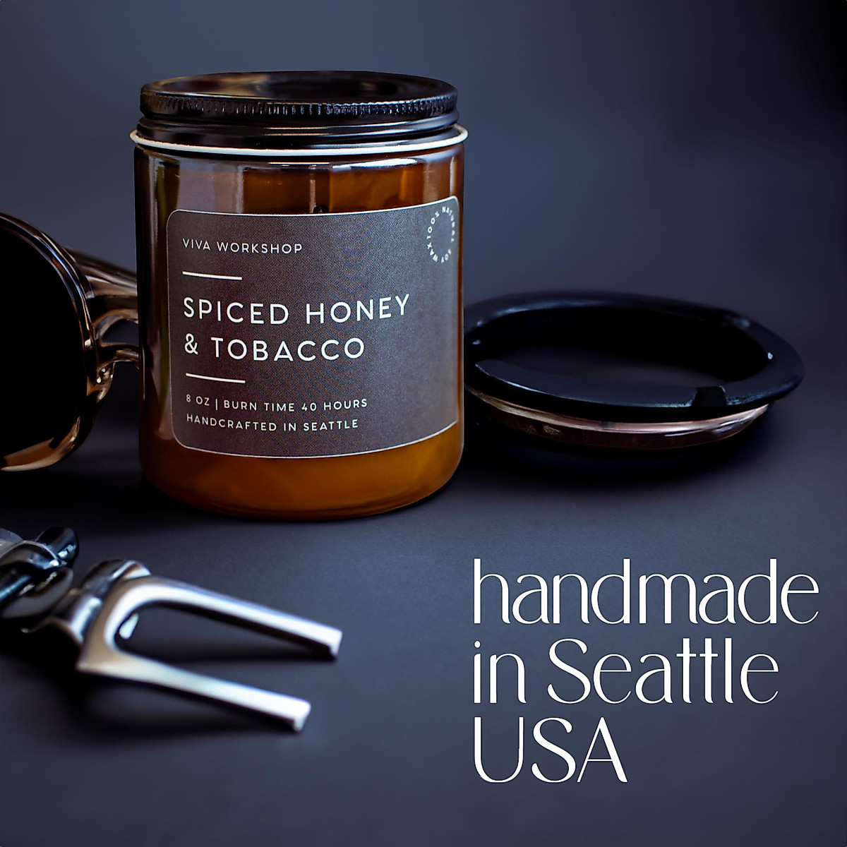 Spiced Honey & Tobacco Scented Candle for Home – Handcrafted in USA – Aroma Candle for Relaxing, Best Birthday Gift, Boyfriend Gift, Dad & Friend Gift – Natural Soy Wax Scented Candles for Women & Men