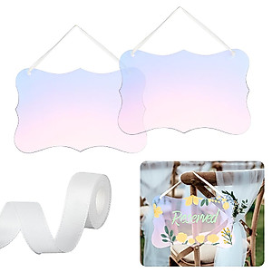 AHANDMAKER 2 PCS Acrylic Hanging Sign Reserved Seating Holder Mixed Color Acrylic Tag Hanging with Ribbon for Elegant Wedding Chair Signs Church Pews Chair Banquet Events