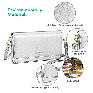 nuoku Women Small Crossbody Bag Cellphone Purse Wallet with RFID Card Slots 2 Straps Wristlet, M Size Silver