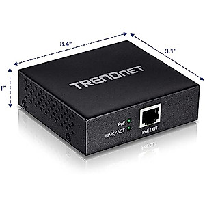 TRENDnet Gigabit PoE+ Repeater/Amplifier, 1 x Gigabit PoE+ in Port, 1 x Gigabit PoE Out Port, Extends 100m for Total Distance Up to 200m (656 ft), Supports PoE(15.4W) & PoE+(30W), Black, TPE-E100