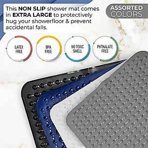 ENKOSI Extra Large Square Non Slip Shower Mat | 31 x 31-inch XL Shower Mats for Showers Anti Slip - Square Shower Stall Mat for Bathroom Shower Floors | Secure Suction Cups and Drain Holes (Grey)