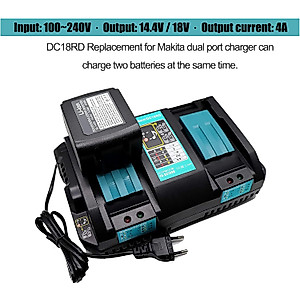 4A DC18RD Charger 18V 14.4V, Compatible with Makita 18V Charger DC18RA DC18RC Lithium-Ion Battery Charger BL1840 BL1850 BL1860 BL1830 BL1830B BL1840B BL1415
