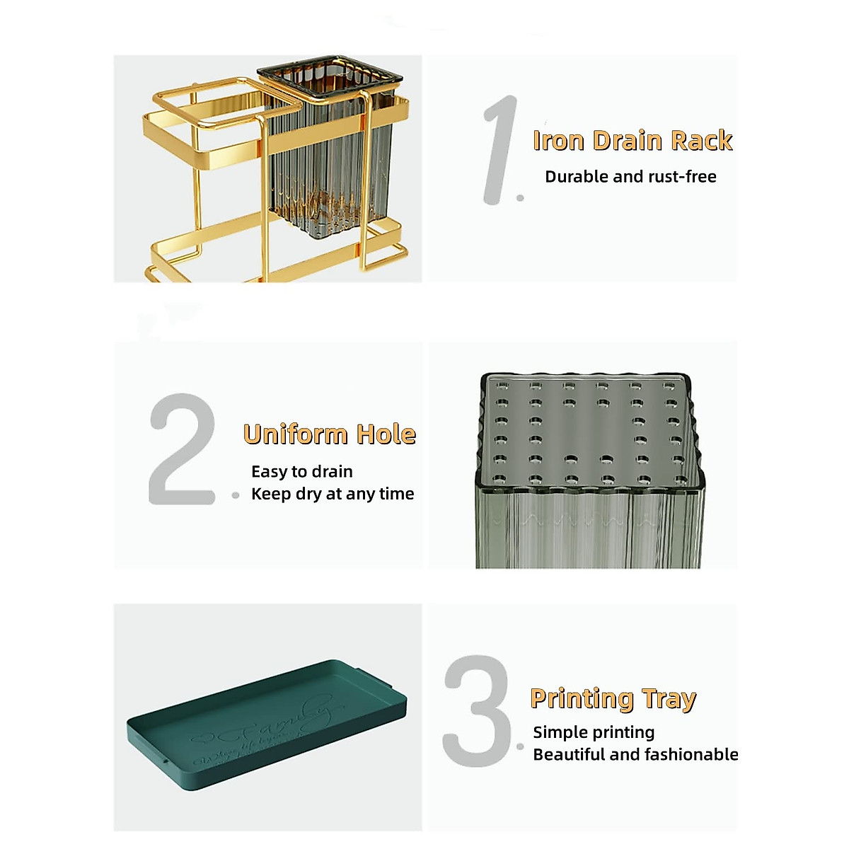 NAN Wind Cutlery and Utensil Storage Organizer,Cutlery and Utensil Organizer With Drainer,Utensil Countertop Storage Container for Kitchen to Holds Forks,Knives,Spoons,Chopsticks