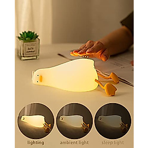 HAPPYBAG LED Lying Flat Duck Night Light, 3 Level Dimmable Nursery Nightlight,Cute Lamps Silicone Squishy Light Up Duck,Rechargeable Bedside Touch Lamp for Breastfeeding Toddler Baby Kids Decor