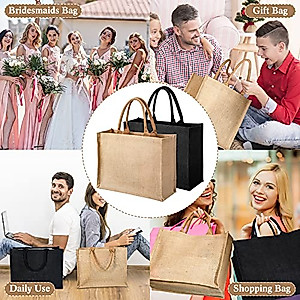 12 Pack Burlap Tote Bag Large Jute Tote Bags with Handles Blank Burlap Reusable Grocery Bags Water Resistant for Bridesmaid Gift Travel Shopping DIY Crafts Bags,jute Black, 15.4x12.2x5.9 Inches