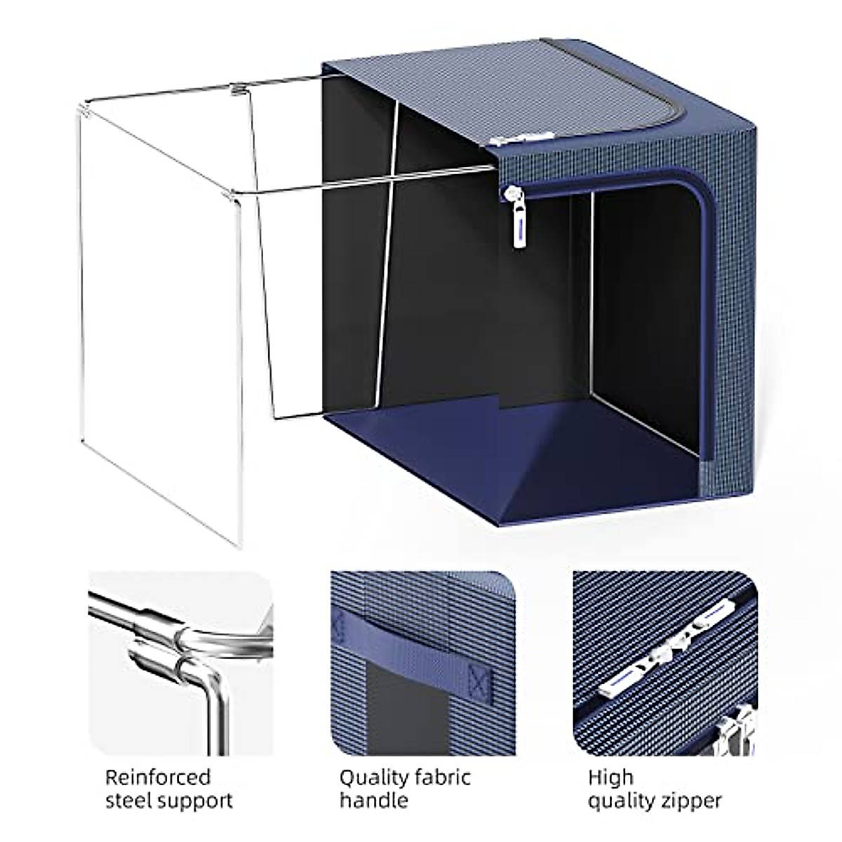 2 Pack Foldable Storage Box Oxford Fabric Clothes Container Organizer with Handle and Large Clear Window Stackable Large Capacity Storage Bins Boxes for Toys , Bedding , Books (100L, Blue)