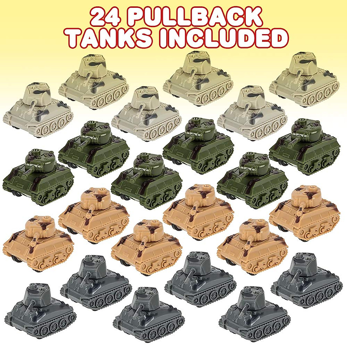 ArtCreativity Mini Pullback Tanks (Pack of 24) Fun Army Toys, Military Vehicles with Pullback Mechanism, Birthday Army Party Favors for Boys and Girls, Goodie Bag Fillers