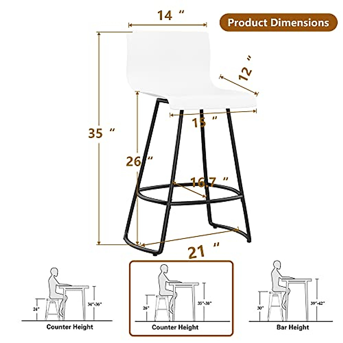 POINTANT Bar Stools Set of 4 Bar Stools Counter Height Bar Stools Modern Swivel Bar Stools Bar Chairs with Back Plastic 26" Metal Bar Stools Counter Height,White