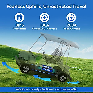 DC HOUSE 48V 50Ah LiFePO4 Golf Cart Battery, Built-in 100A BMS-2C,Suitable for Both Club car, Yamaha Golf carts, Lithium Battery Perfectly for Ryobi Mowers, Trolling Motor, Off-Grid Solar System