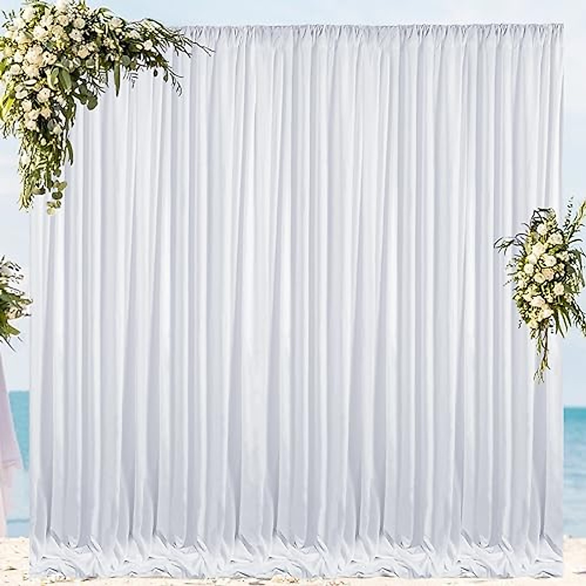 Romolive White Backdrop Curtain 10ftx10ft Polyester Backdrop Fabric White Curtains for Party Events Birthday Bridal Shower Backdrop Curtain