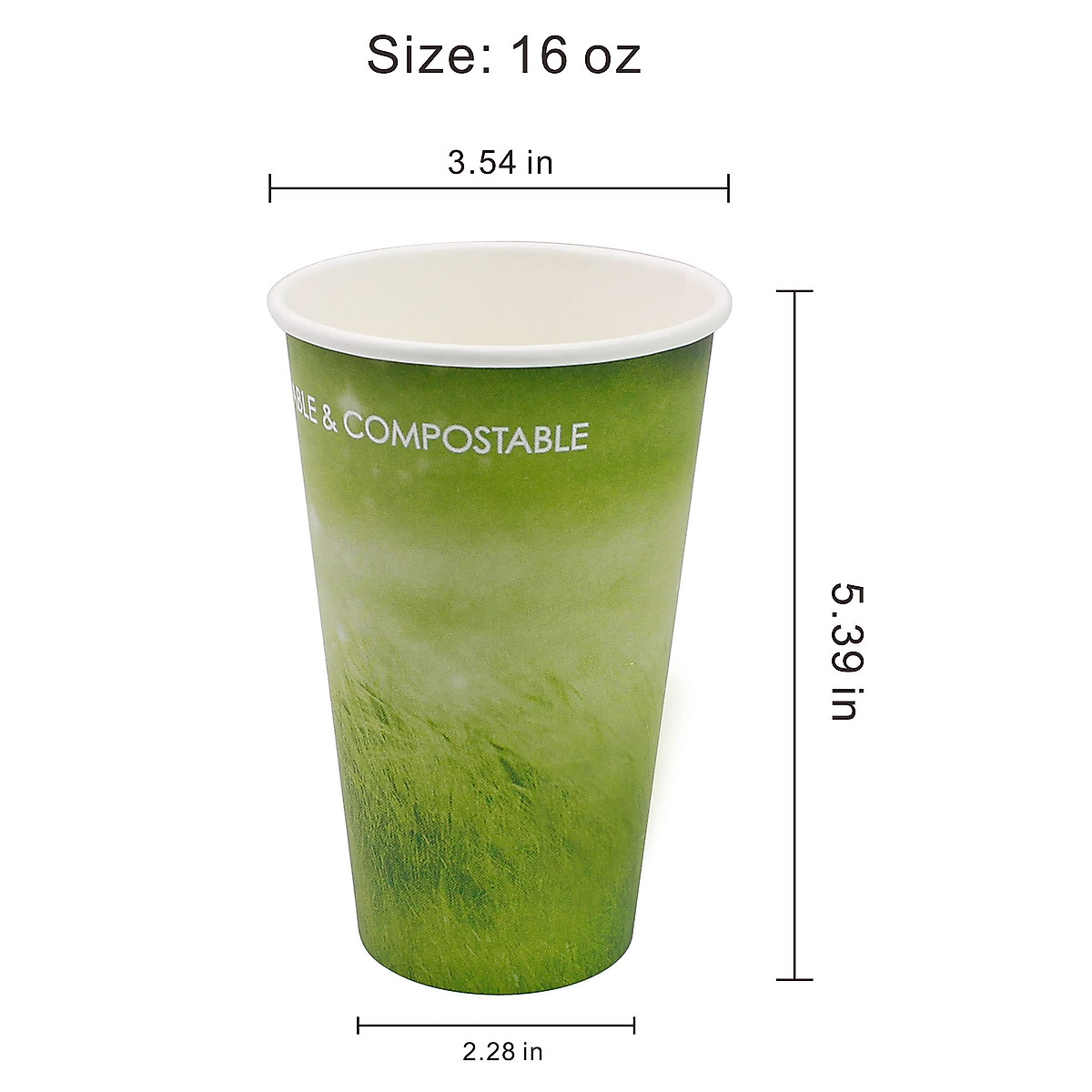 Yes!Fresh Disposable Hot Paper Cup,To Go Hot Cups for Coffee, Hot Liquid, Chocolate, Juice,Suitable for Party, Picnic, Travel, and Events (16 oz, 100 Count, Green)