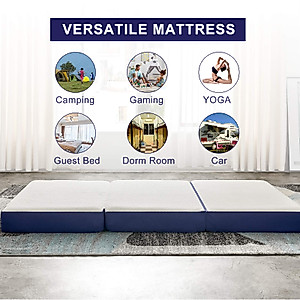 JINGWEI Folding Mattress, Tri-fold Memory Foam Mattress Topper with Washable Cover, 6-Inch Full Size, Play Mat, Foldable Bed, Guest beds, Camp Portable Bed, 52"*73"*6" inch