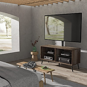 Rfiver Swivel Wood TV Stand with Mount for 32-70 Inch Flat Screen TVs, Entertainment Center with 4-Shelf Storage Cabinet for Media Console, Universal Floor TV Stand Cabinet for Home, Rustic Oak